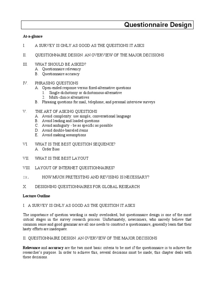 Questionnaire Design | PDF | Survey Methodology | Questionnaire