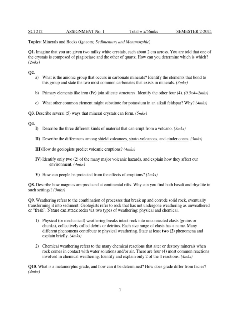 Assignment No.1-2024 | PDF | Rock (Geology) | Geology