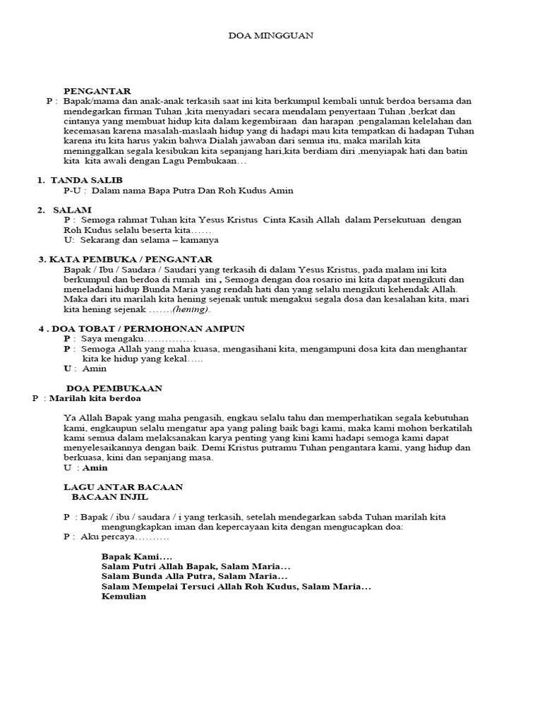 Doa Mingguan | PDF | Memasak, Makanan, & Anggur | Agama & Spiritualitas