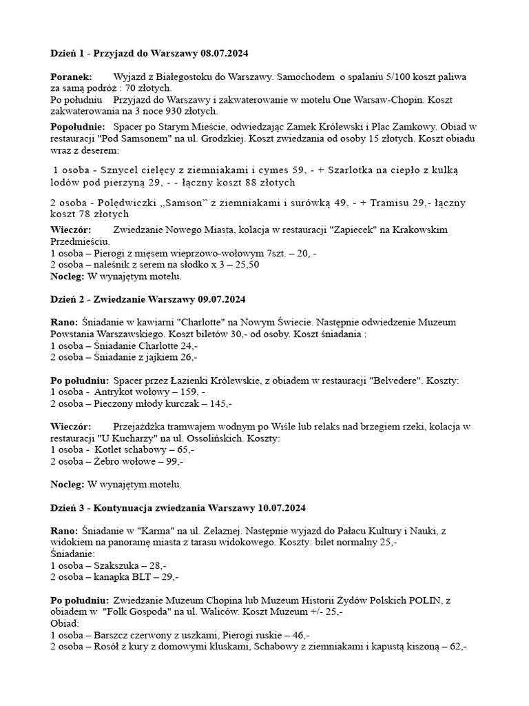 Plan Wycieczki | PDF