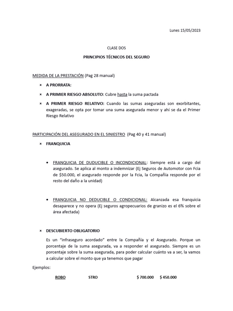 Clase Dos 15.05 - Principios Del Seguro Tecnico | PDF | Seguro | Póliza de seguros