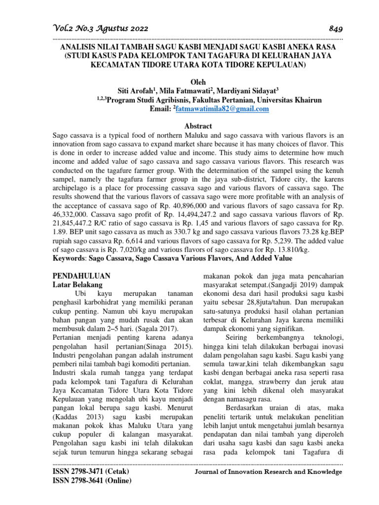 Nilai Tambah Sagu Kasbi Aneka Rasa | PDF