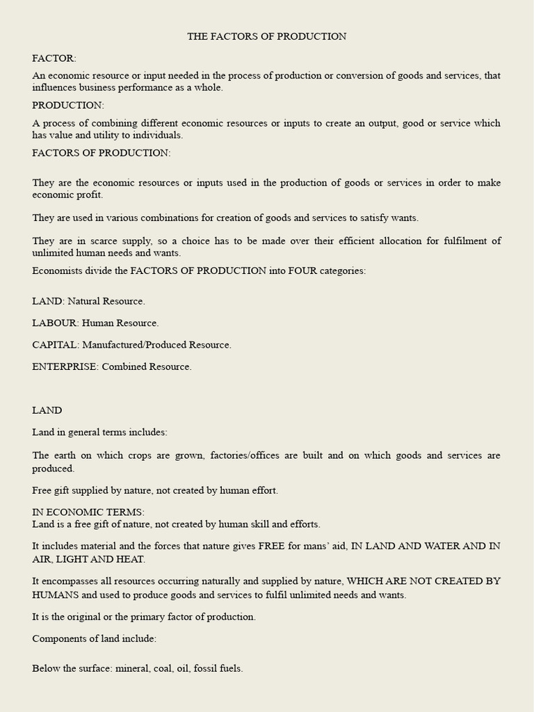 CHP 3 - The Factors of Production | PDF | Capital (Economics) | Factors ...