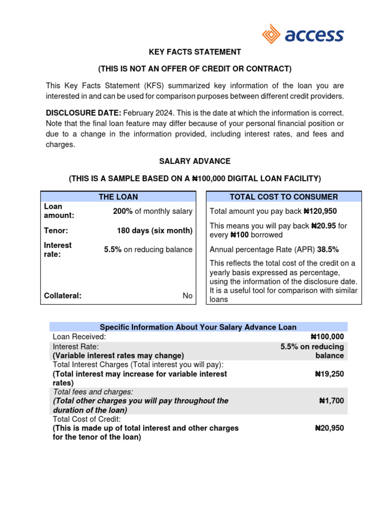 Salary Advance Loan Key Facts Summary | PDF | Finance & Money Management | Credit