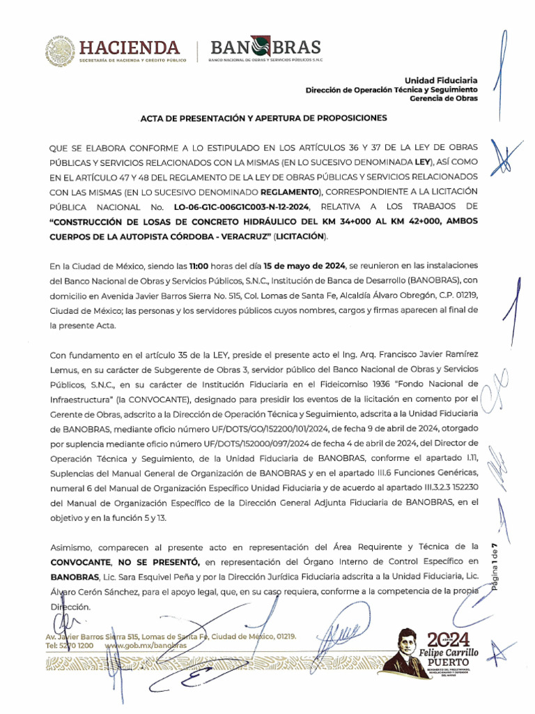 Acta de Presentacion y Apert Propos N12 | PDF