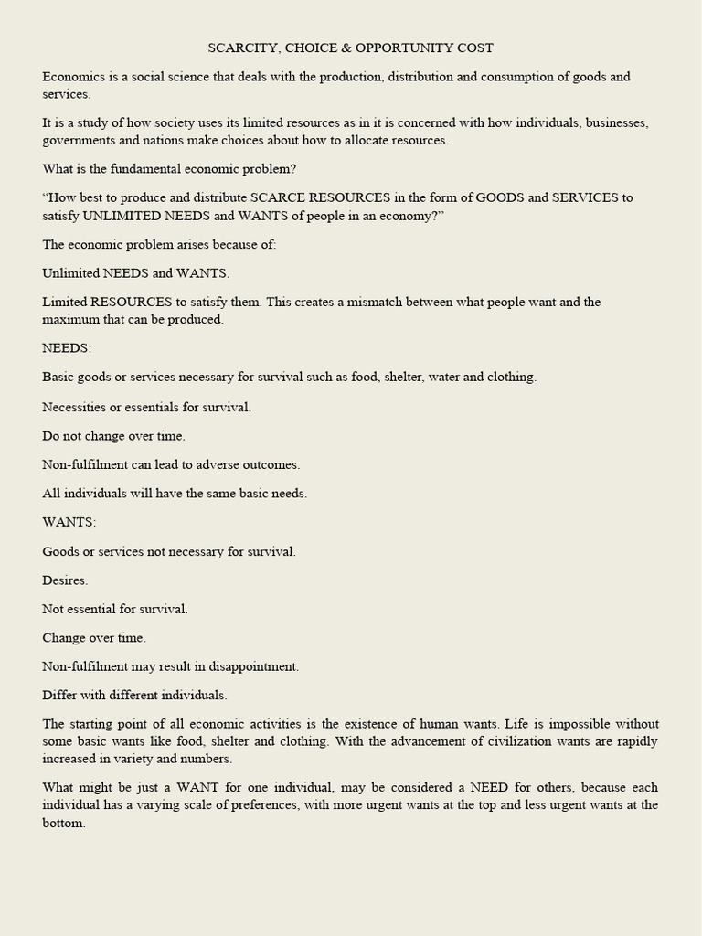 CHP 1 - Scarcity, Choice and Opportunity Cost | PDF | Opportunity Cost ...
