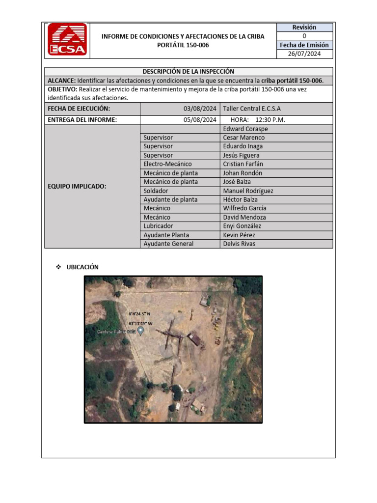 INFORME DE CONDICIONES Y AFECTACIONES - Criba 150-006 - 03-08-2024 | PDF INFORME DE CONDICIONES Y AFECTACIONES - Criba 150-006 - 03-08-2024 | PDF