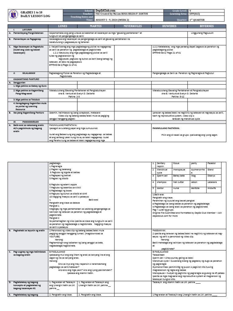 DLL - Epp 5 - Q1 - W2 | PDF