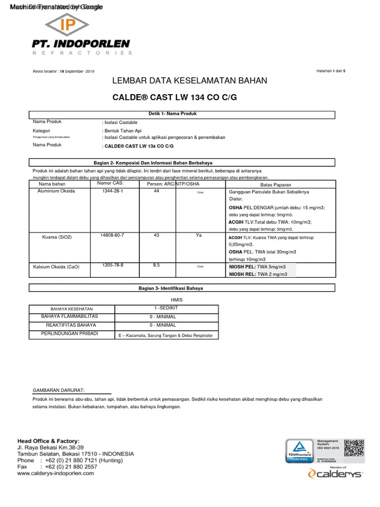 MSDS Cadle Cast CCR | PDF