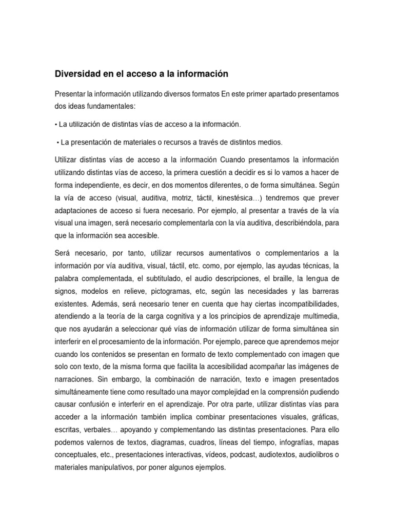 Diversidad en el Acceso a la Información | PDF | Aprendizaje | Información