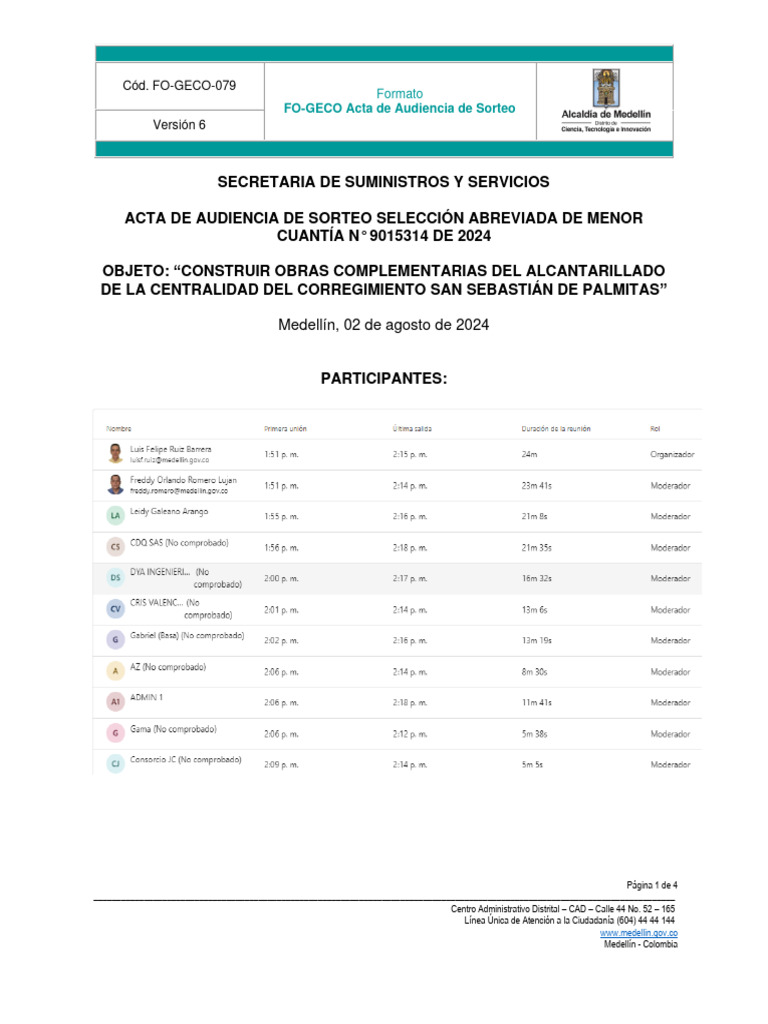 Acta Audiencia Sorteo 9015314 | PDF