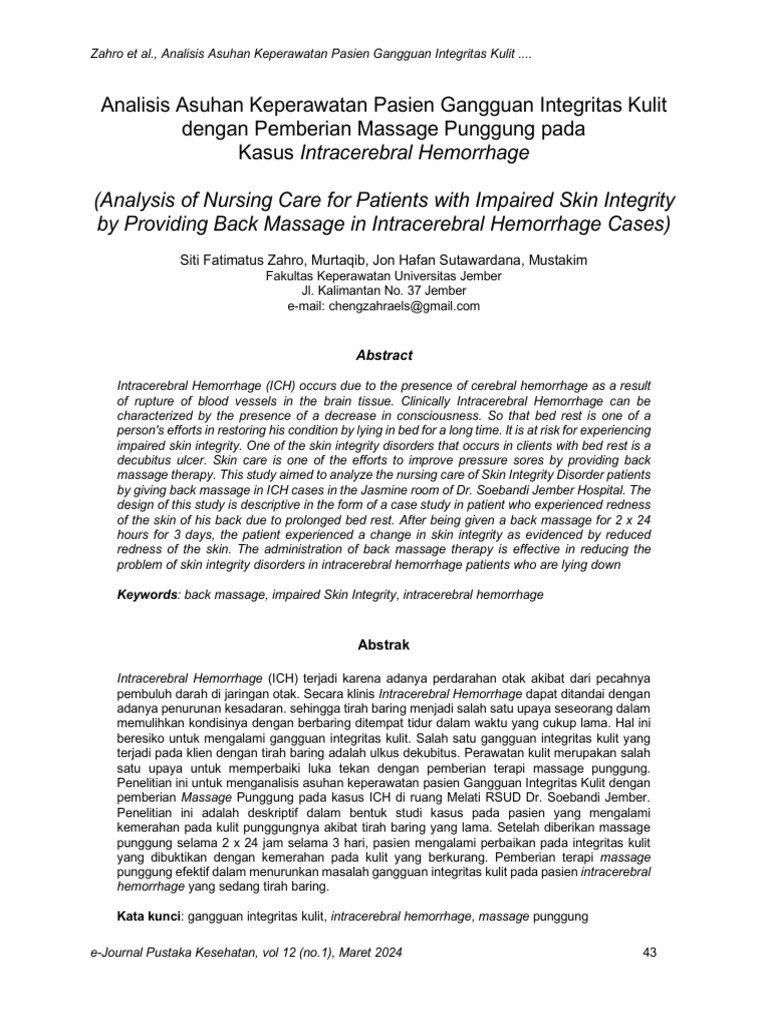 Analisis Asuhan Keperawatan Pasien Gangguan Integritas Kulit Dengan Pemberian Massage Punggung ...