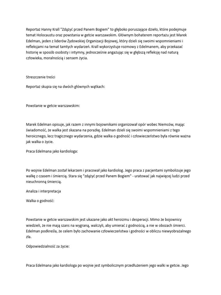 Reportaz Hanny Krall | PDF