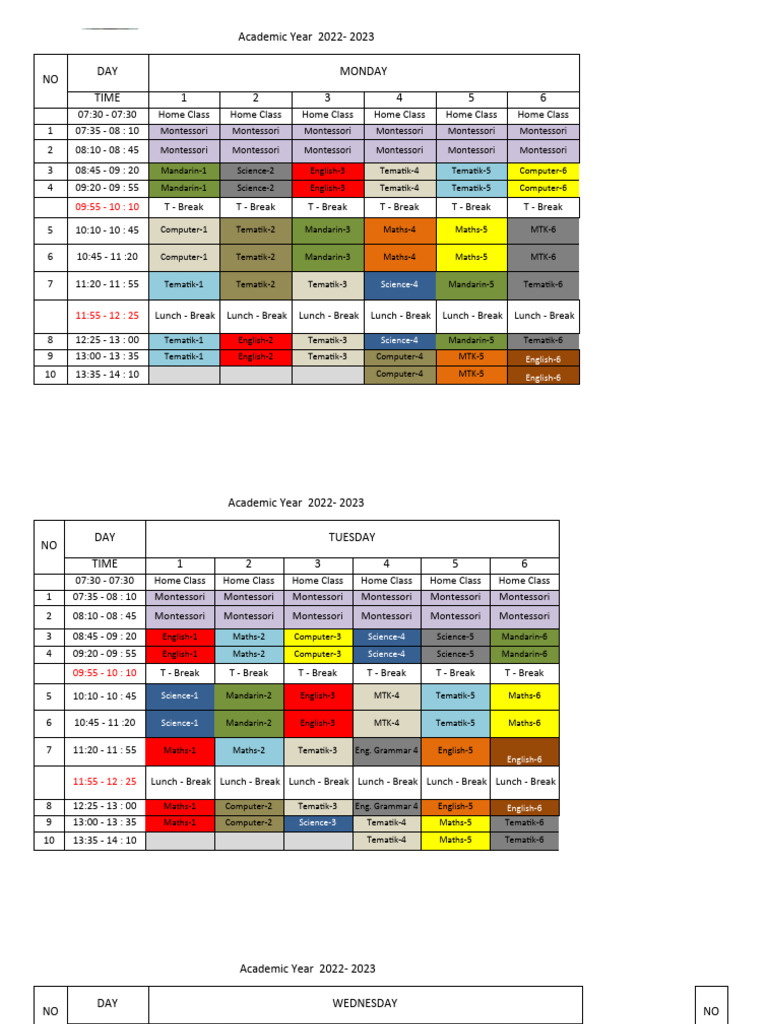 Grade 1-3 Timetable 2022-2023 | PDF | Educational Organizations ...