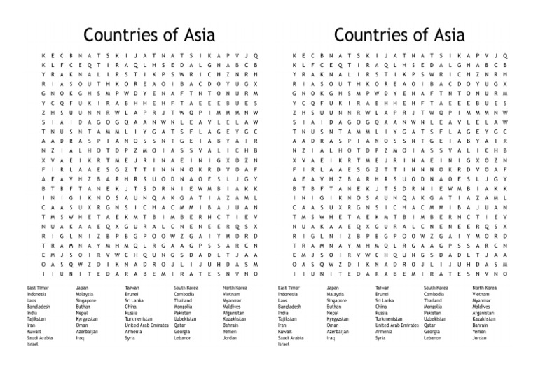 Word Search - Countries of Asia | PDF