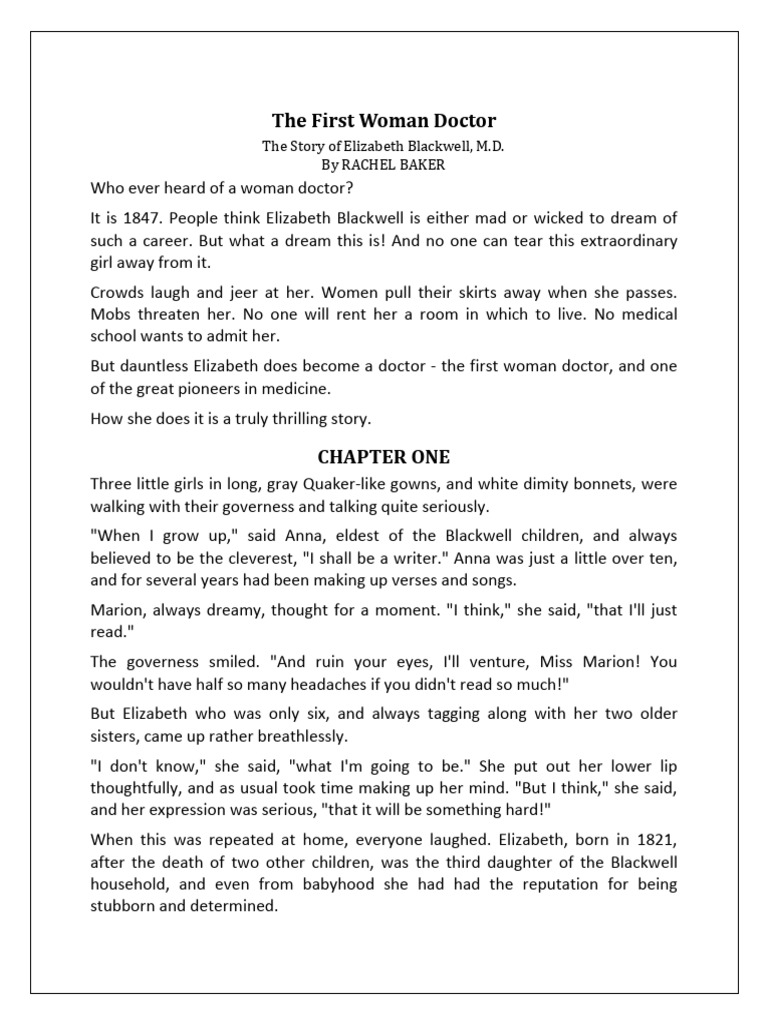 Elizabeth Blackwell: Pioneer Doctor | PDF | Abolitionism In The United ...