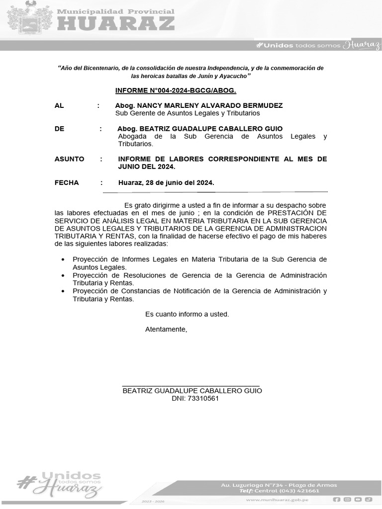 Informe de Labores - BGCG Junio | PDF