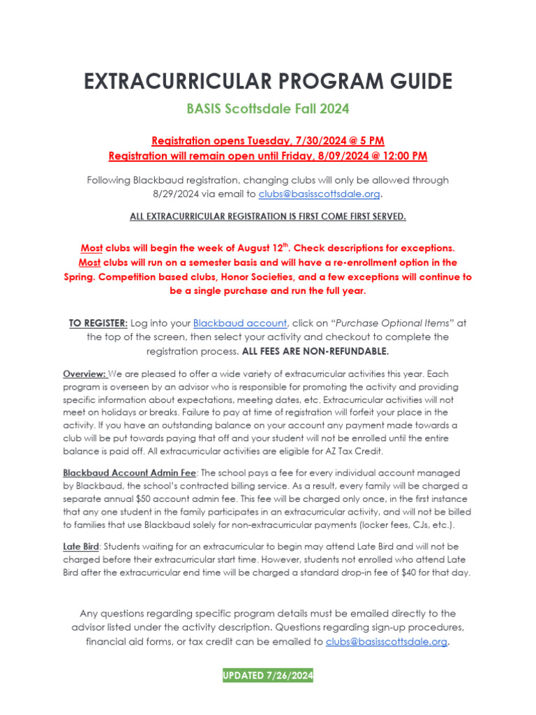 EXTRACURRICULAR PROGRAM GUIDE - BASIS Scottsdale Fall 2024 | PDF | Computer Security | Security