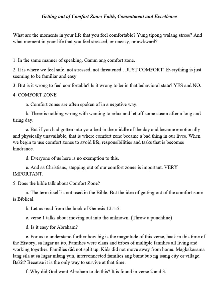 Getting Out of Comfort Zone | PDF | Faith | Jesus