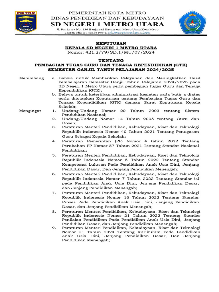 Konsider 2 Revisi (SK Pembagian Tugas 2024) | PDF