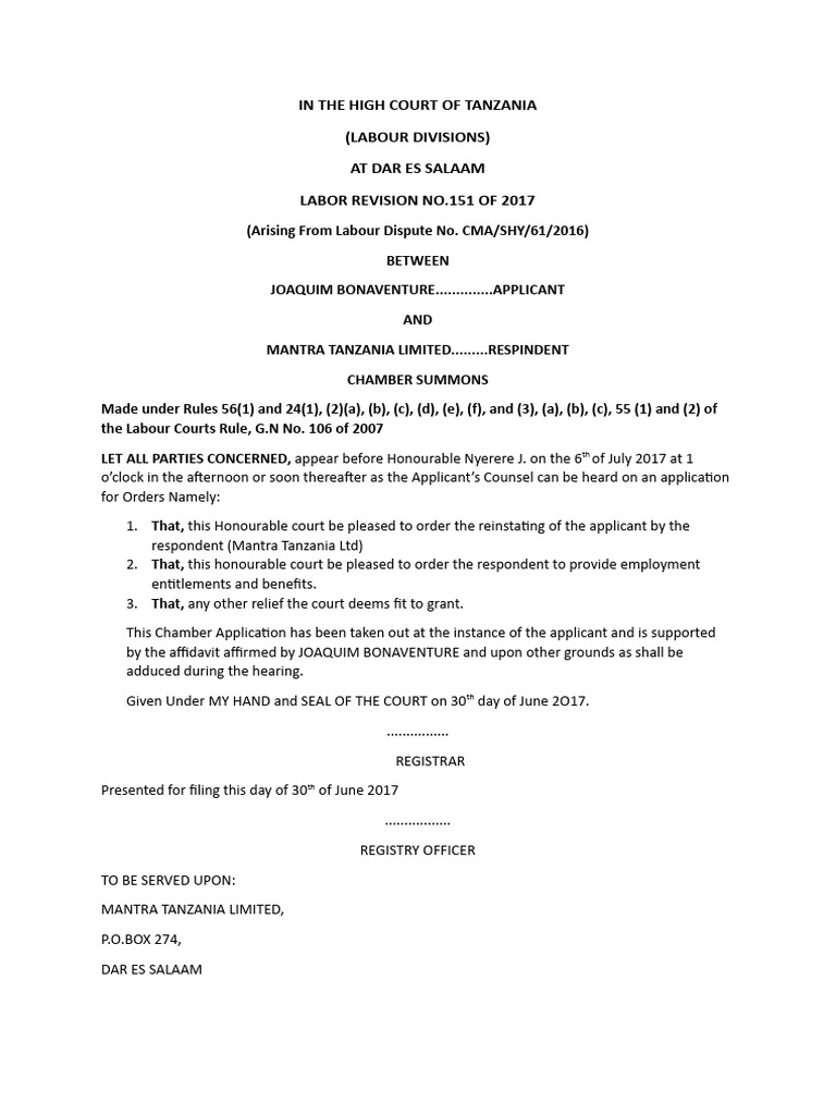 Tanzania Labour Court Case | PDF