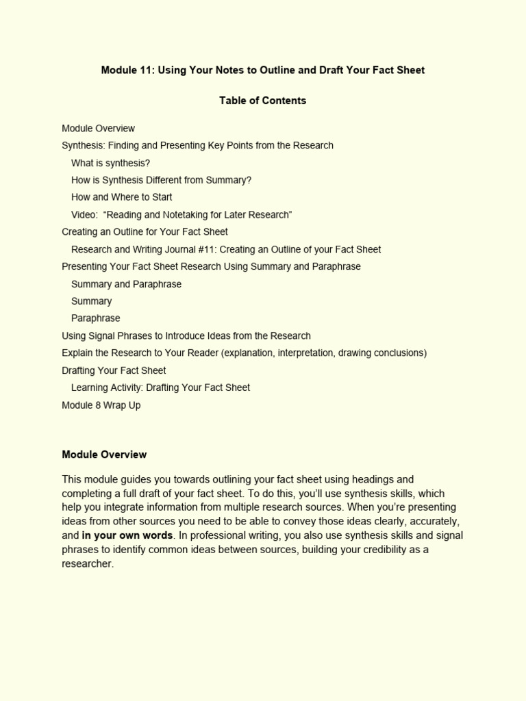 Module 11 Outlining and Drafting Your Fact Sheet | PDF | Gender Pay Gap ...