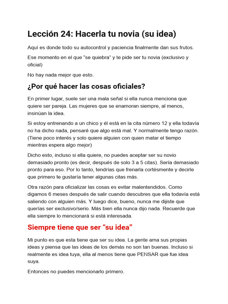 Lección 24 - Hacerla Tu Novia (Su Idea) | PDF