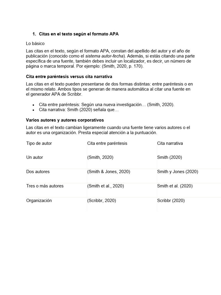 Citas en El Texto Según El Formato APA | PDF | Estilo apa | Puntuación