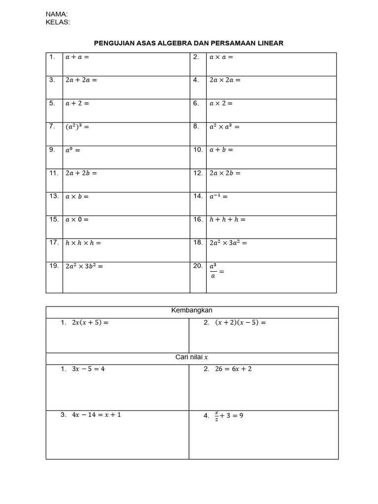 Basic Algebra Dan Persamaan Linear | PDF