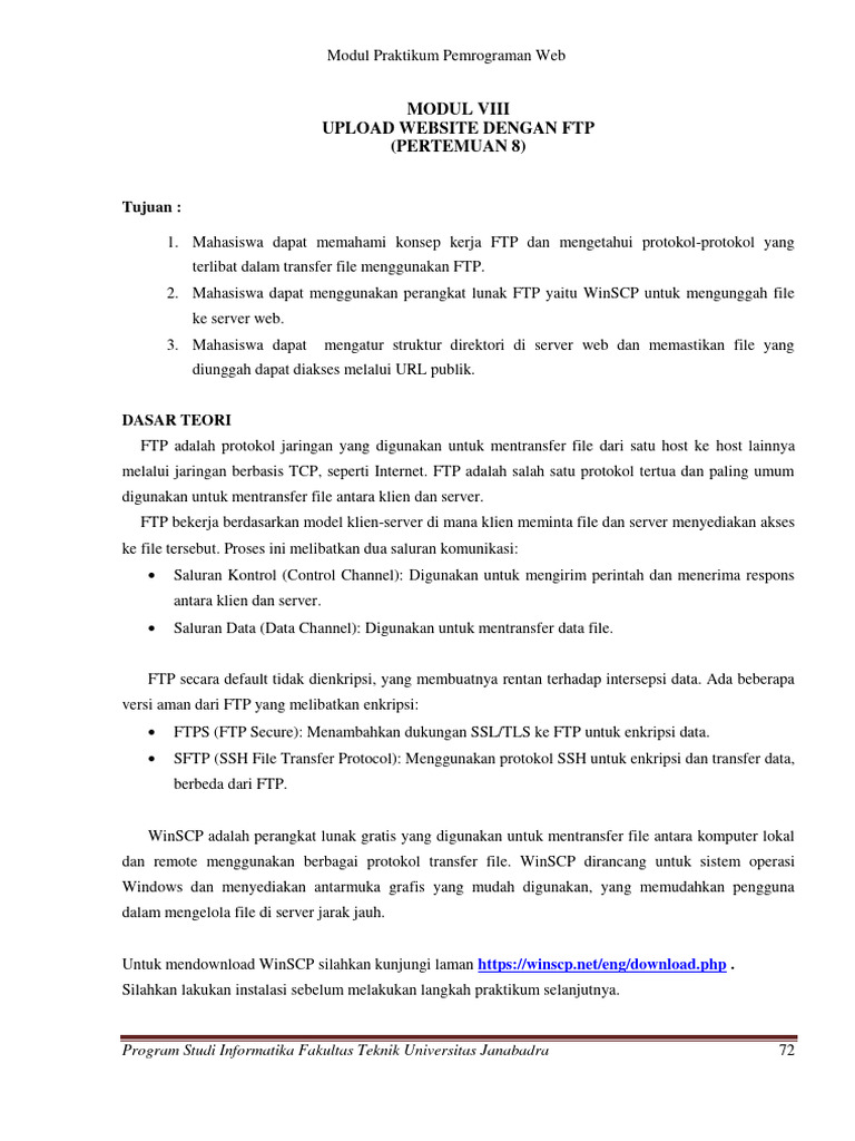 Modul - Pemrograman Web - 8 - FTP SERVER | PDF | Komputer | Teknologi & Rekayasa