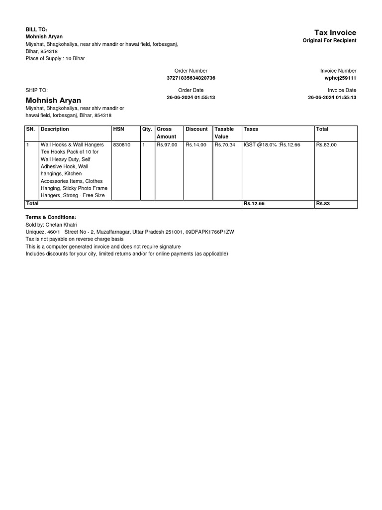 Ms Invoice 37271835634820736 1 | PDF