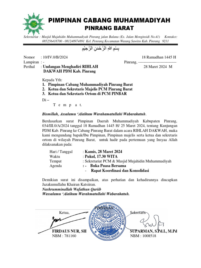 10 Undangan Menghadiri Rihlah Dakwah PDM | PDF