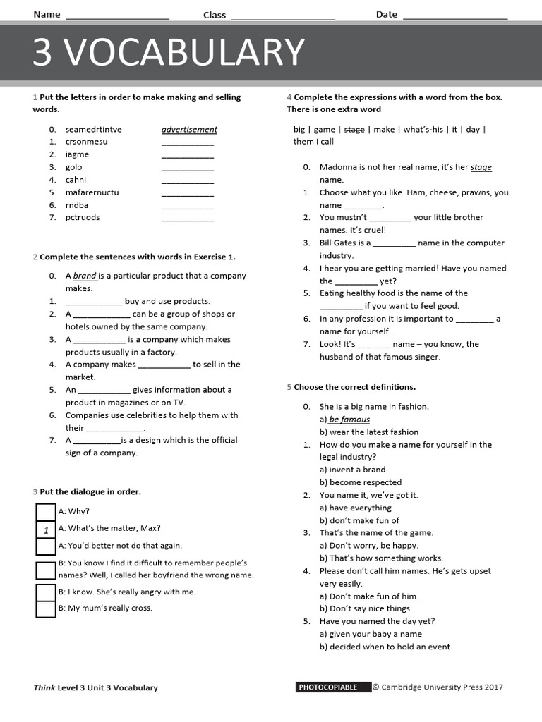 Vocabulary Exercises for Unit 3 | PDF | Marketing