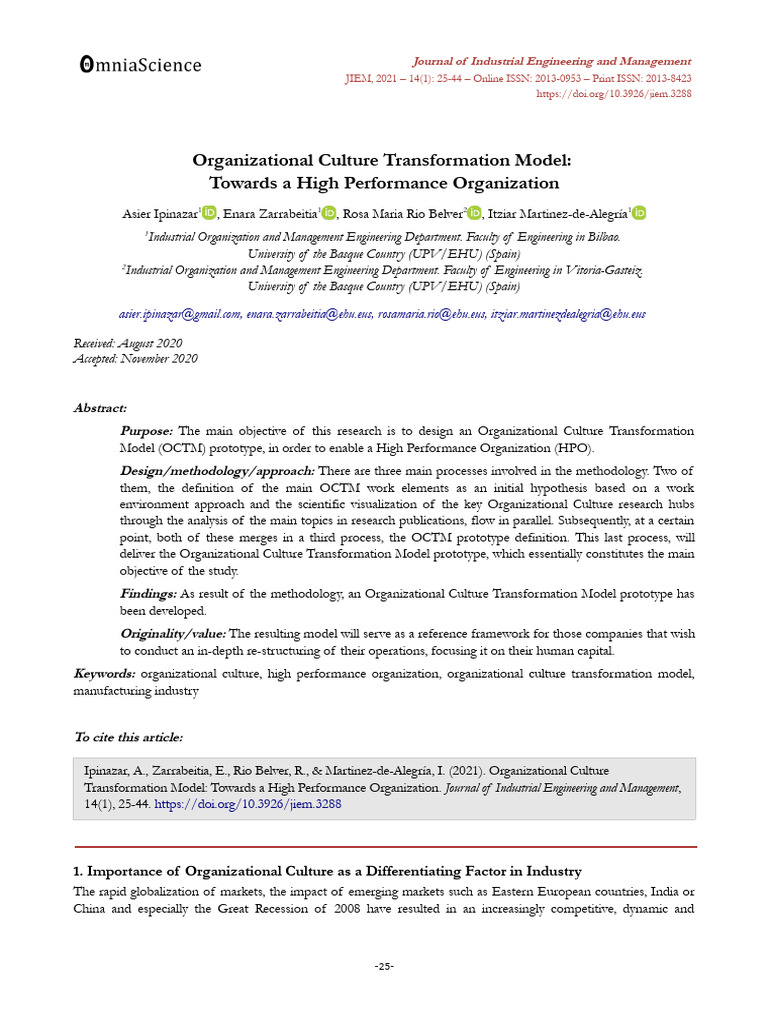 Organizational Culture Transformation Model Toward | PDF | Change ...