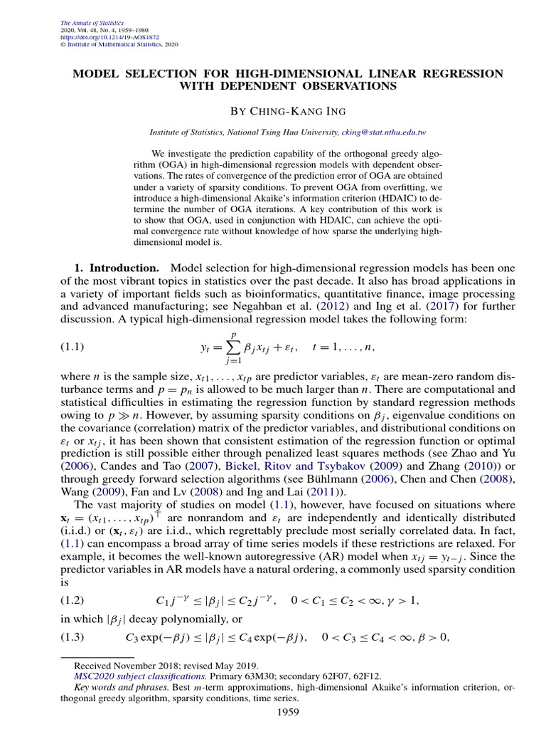 Model Selection For High-Dimensional Linear Regression | PDF | Regression Analysis | Statistics