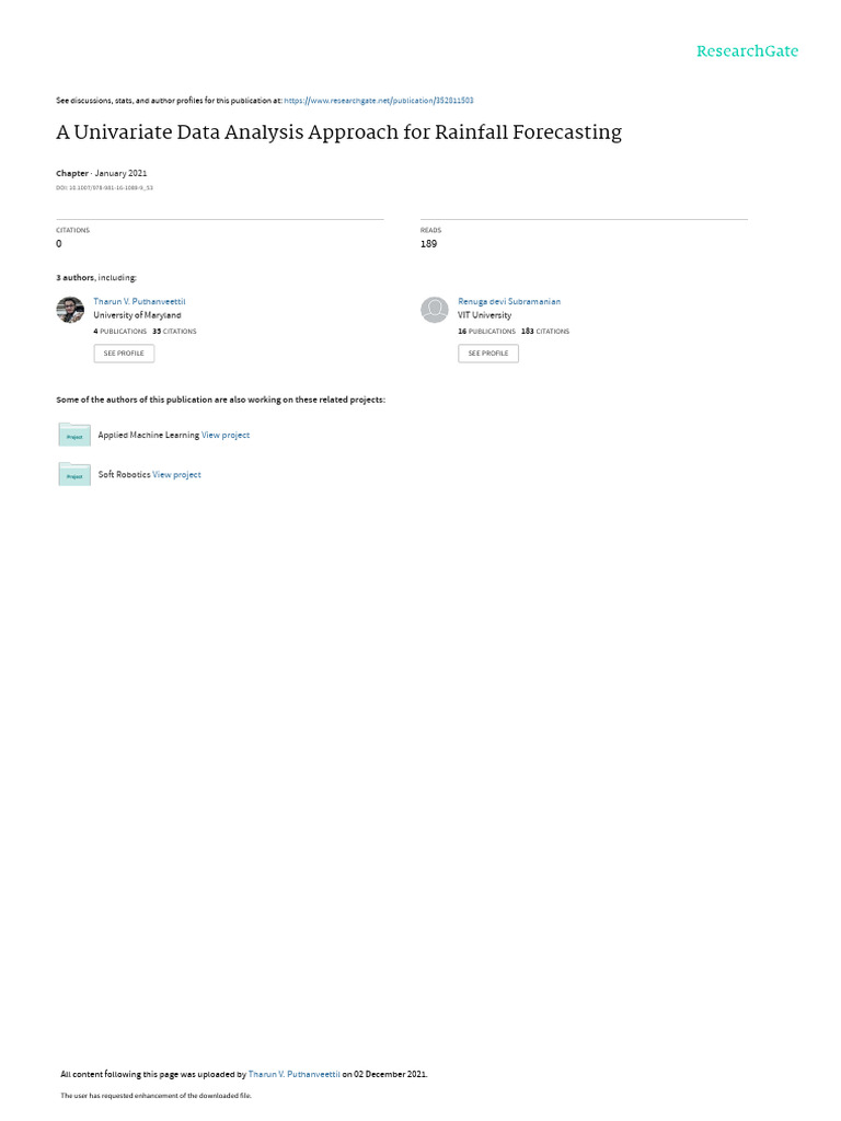 A Univariate Data Analysis Approach For Rainfall Forecasting | PDF | Autoregressive Integrated ...