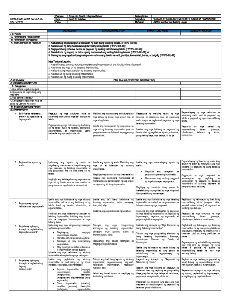 Pagbasa at Pagsusuri Q1 Week3 | PDF