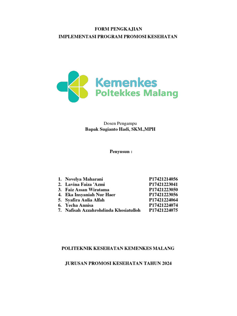 Kel 5b - Form Pengkajian Implementasi Program Promkes Kesling | PDF