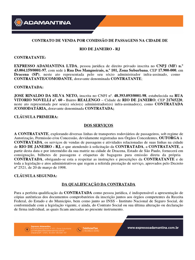 Contrato Jose Rinaldo - Rio de Janeiro | PDF | Impostos | Direito Civil ...