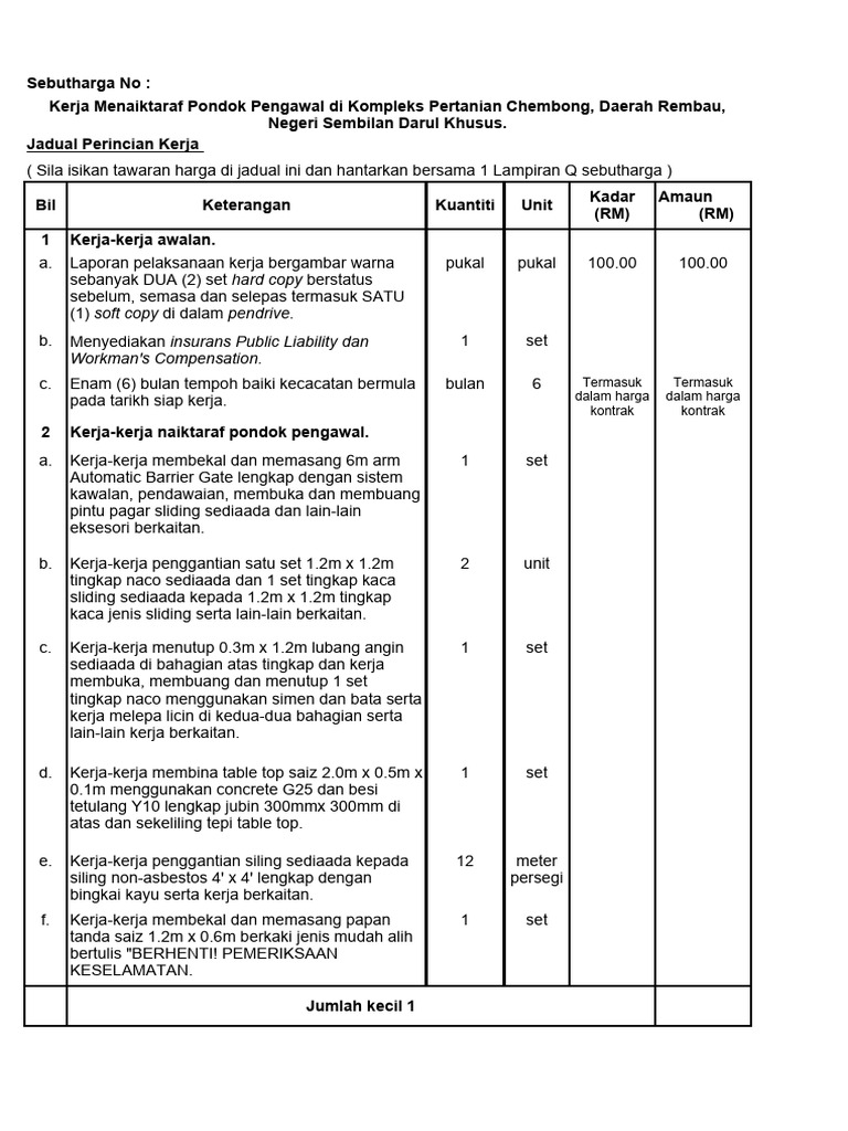 Spek Pondok Pengawal KPC | PDF