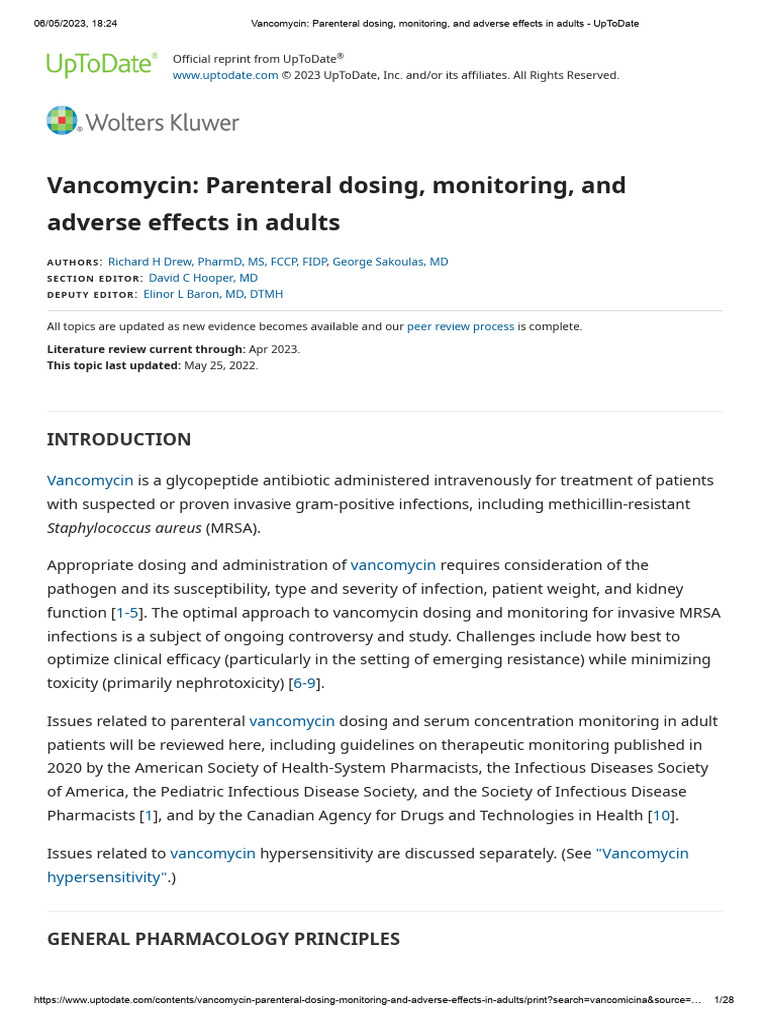 Vancomycin - Parenteral Dosing, Monitoring, and Adverse Effects in ...