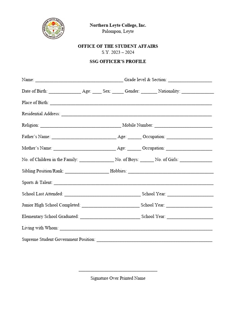 SSG Officer Profile Template 2023-2024 | PDF