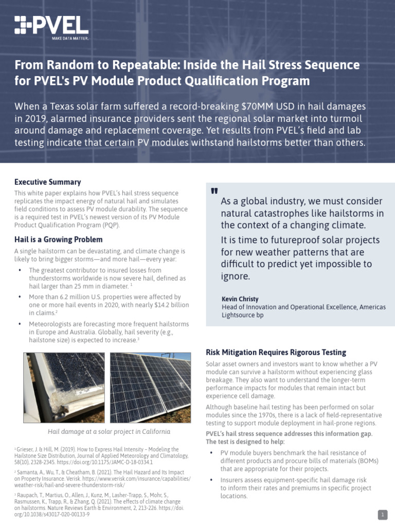 PVEL White Paper Hail Stress Sequence For PV Modules | PDF | Hail ...