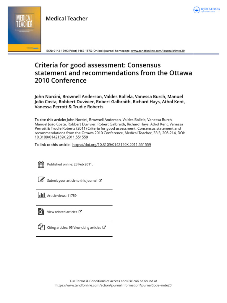 Criteria For Good Assessment Consensus Statement and Recommendations ...