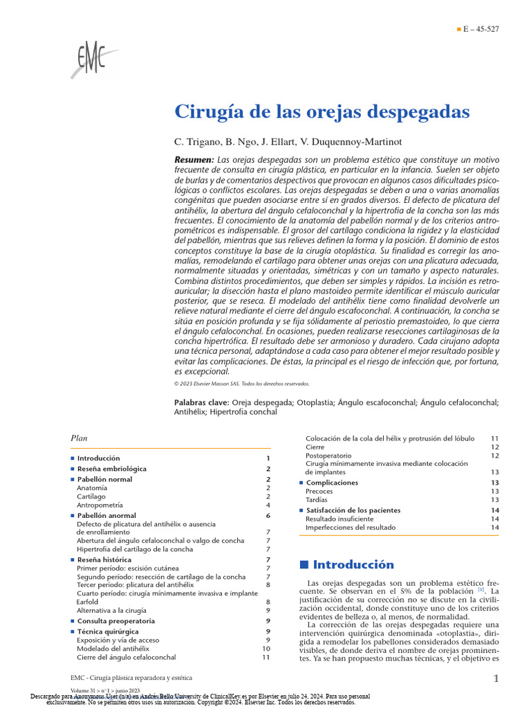 Cirugia de Las Orejas Despegadas | PDF | Cirugía | Cabeza y cuello humanos