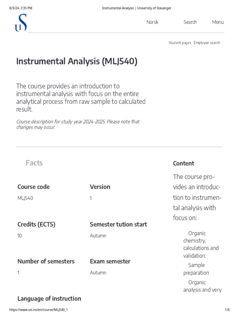 Instrumental Analysis Course 2024 | PDF | Instrumental Chemistry ...