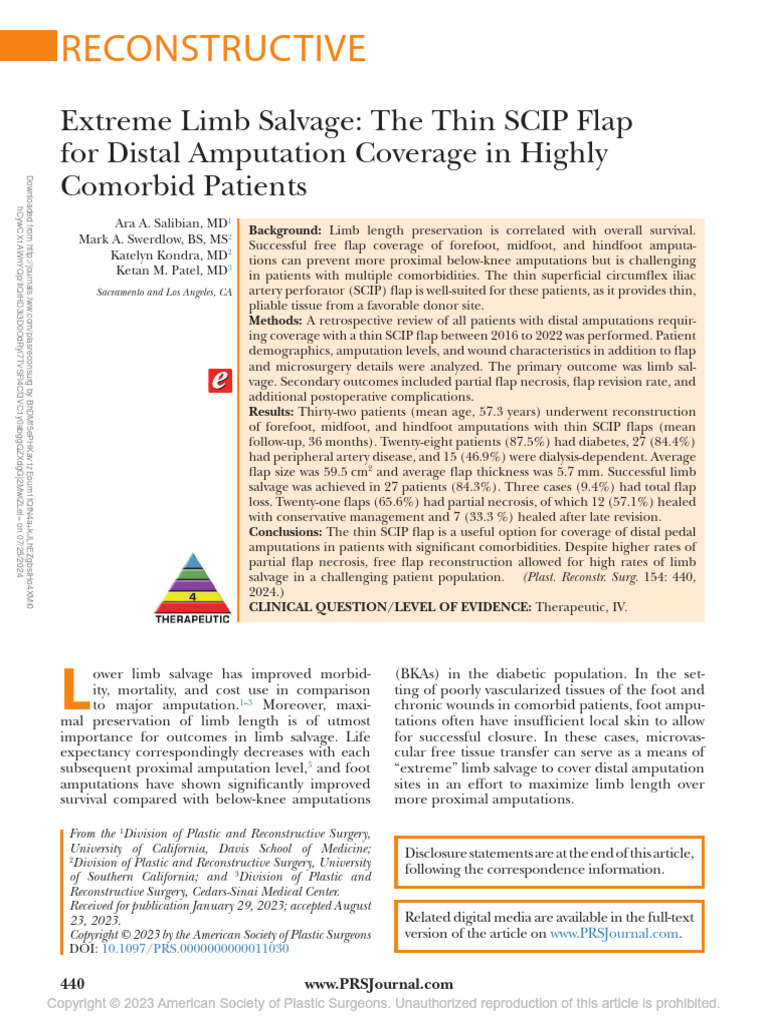 Extreme Limb Salvage The Thin Scip Flap For.44 | PDF | Amputation | Vein