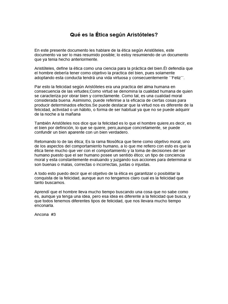 Ética y felicidad según Aristóteles | PDF