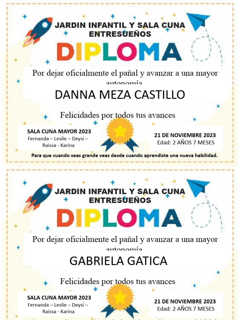 Diploma por dejar el pañal 2023 | PDF