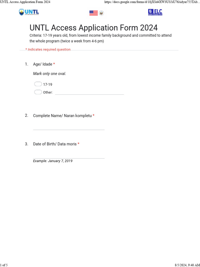 UNTL Access Application Form 2024-Downloadable | PDF